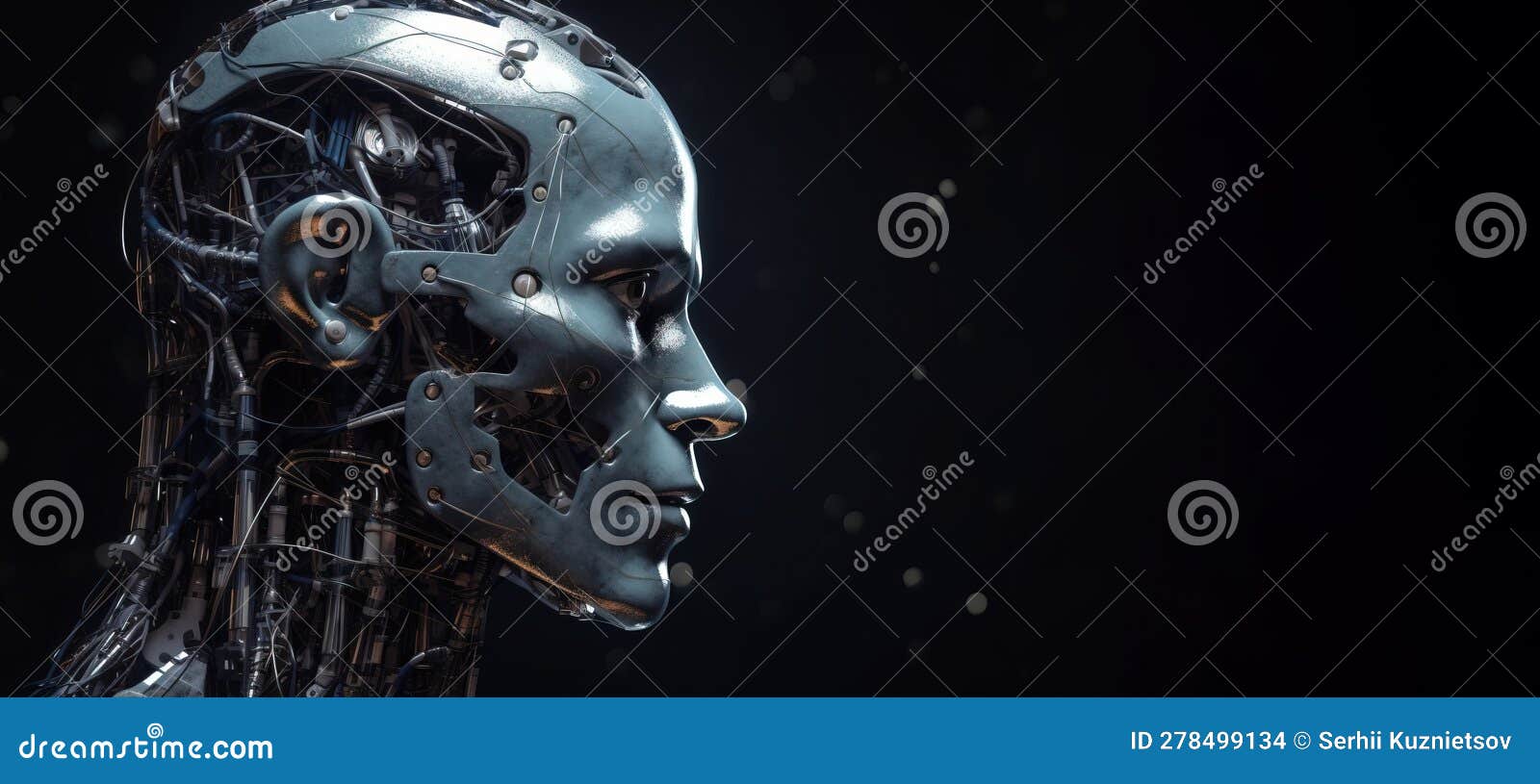 Artificial Intelligence, Composition of a Chrome Cyborg Robot on a Dark ...