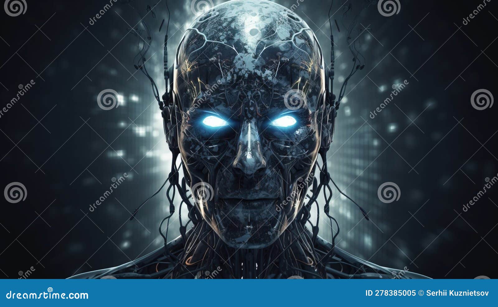 Artificial Intelligence, Composition of a Chrome Cyborg Robot on a Dark ...
