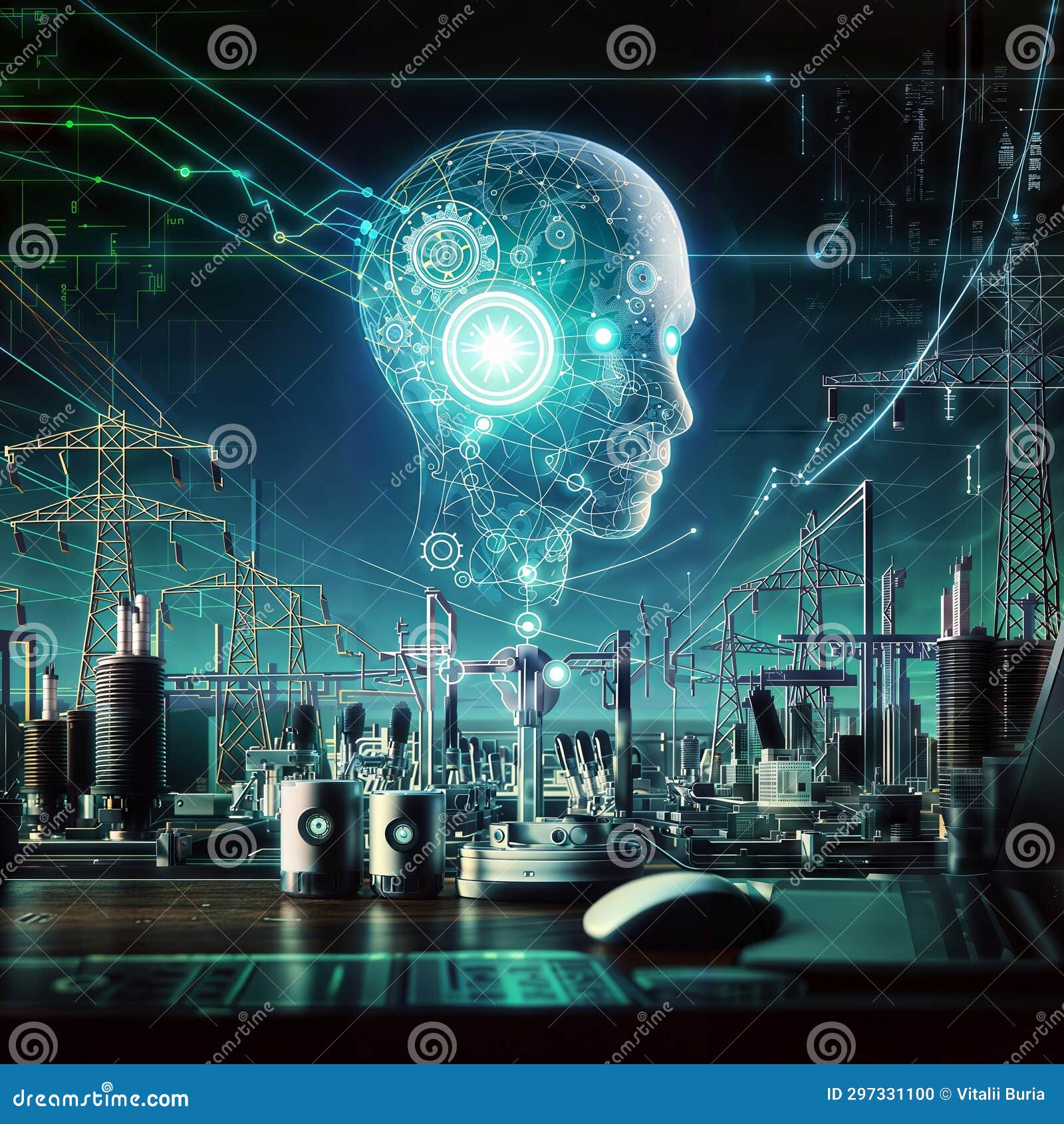 Artificial Intelligence Concept. 3d Rendering Toned Image Double ...