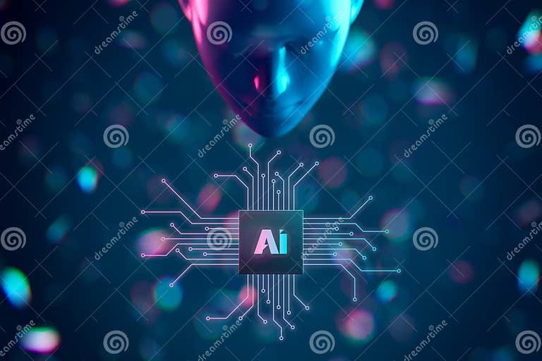 Artificial Intelligence Concept with Android Head and AI Chip Stock ...