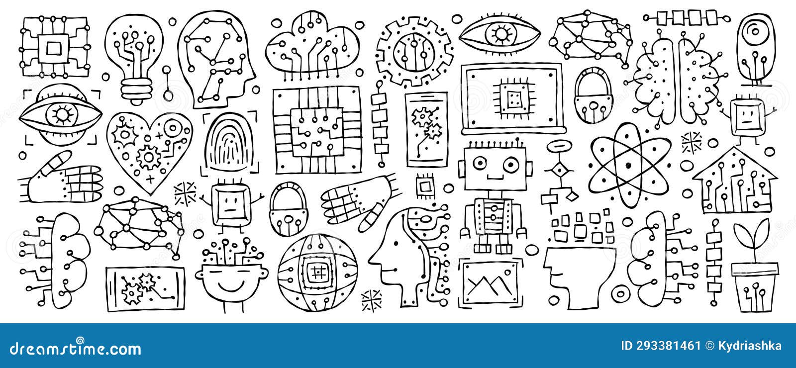 Artificial Intelligence Concept Art. Hand Drawn Design Elements Stock ...