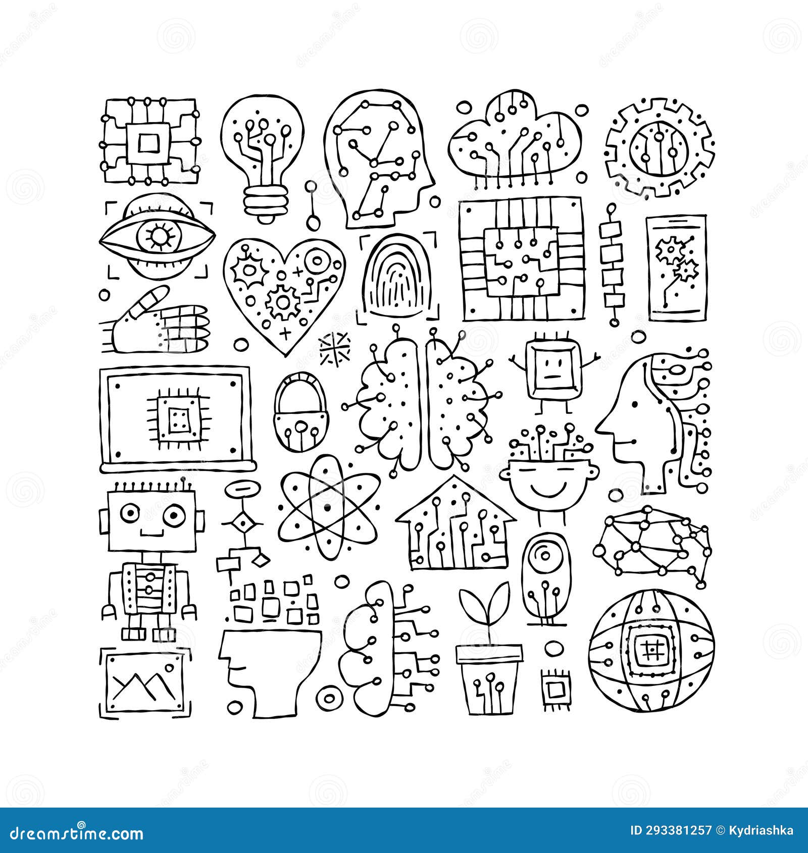 Artificial Intelligence Concept Art. Hand Drawn Design Elements Stock ...