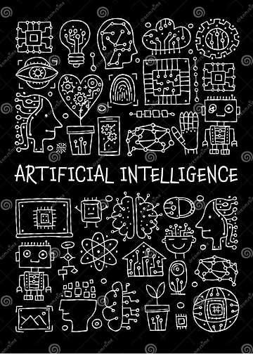 Artificial Intelligence Concept Art. Hand Drawn Design Elements Stock ...