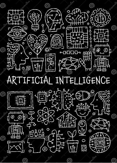 Artificial Intelligence Concept Art. Hand Drawn Design Elements Stock ...