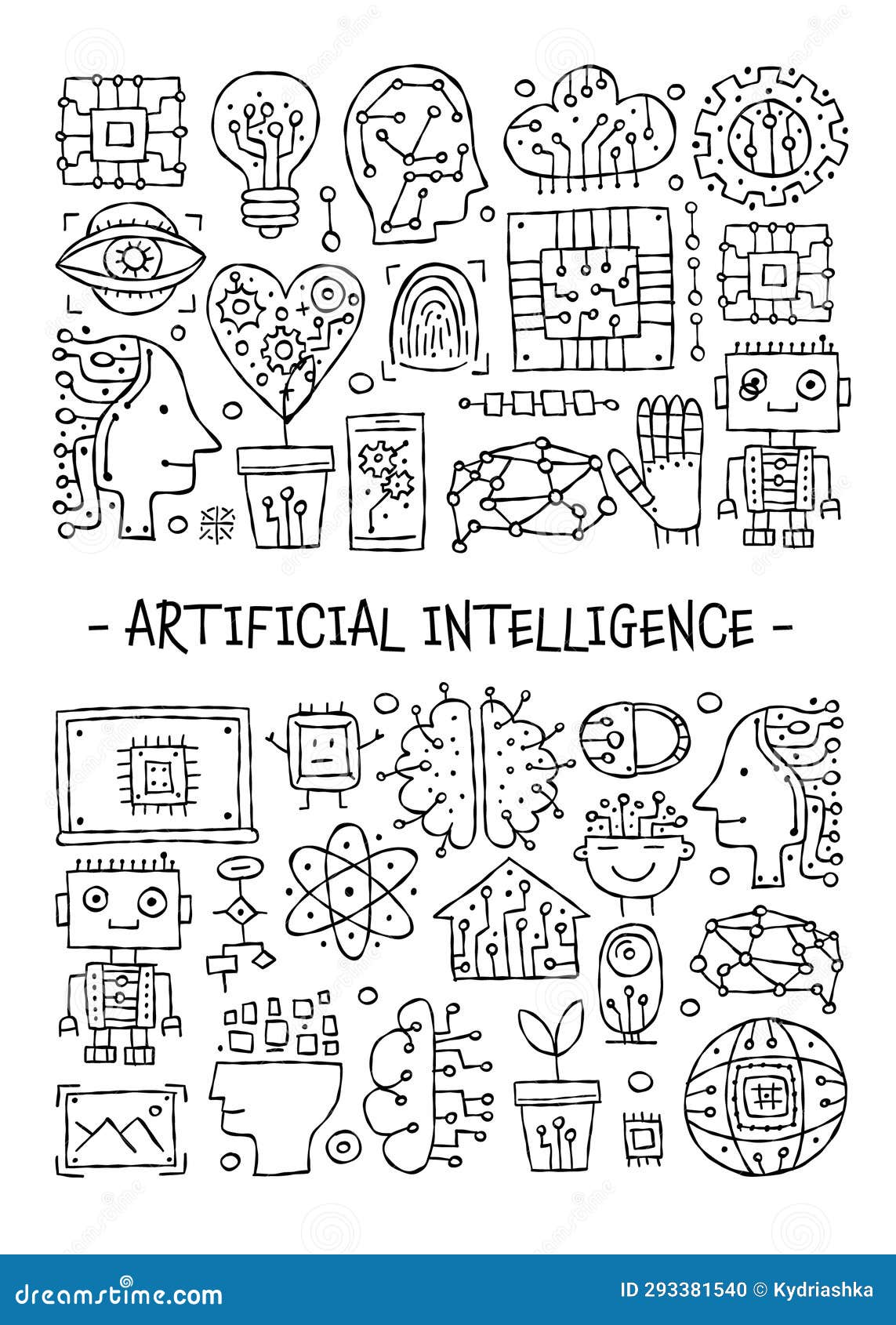 Artificial Intelligence Concept Art. Hand Drawn Design Elements Stock ...