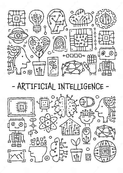 Artificial Intelligence Concept Art. Hand Drawn Design Elements Stock ...