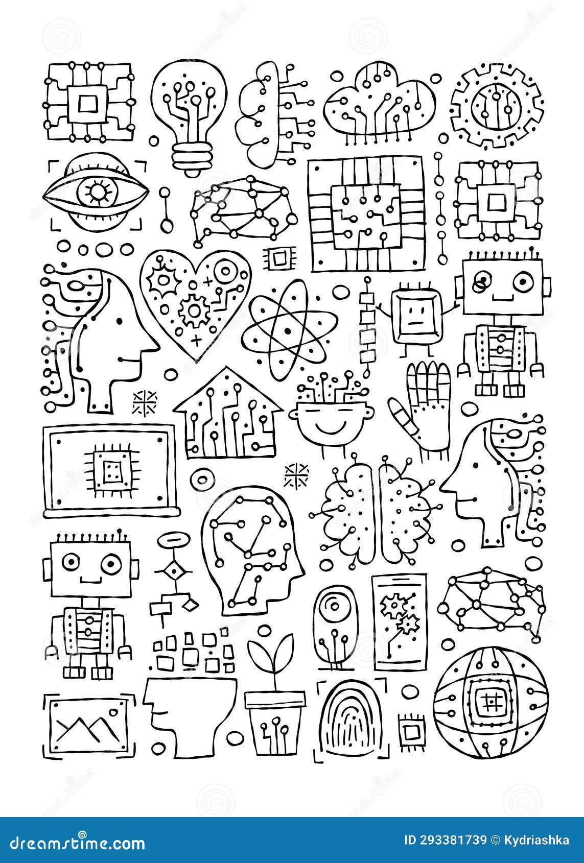 Artificial Intelligence Concept Art. Hand Drawn Design Elements Stock ...