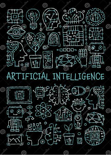Artificial Intelligence Concept Art. Hand Drawn Design Elements Stock ...