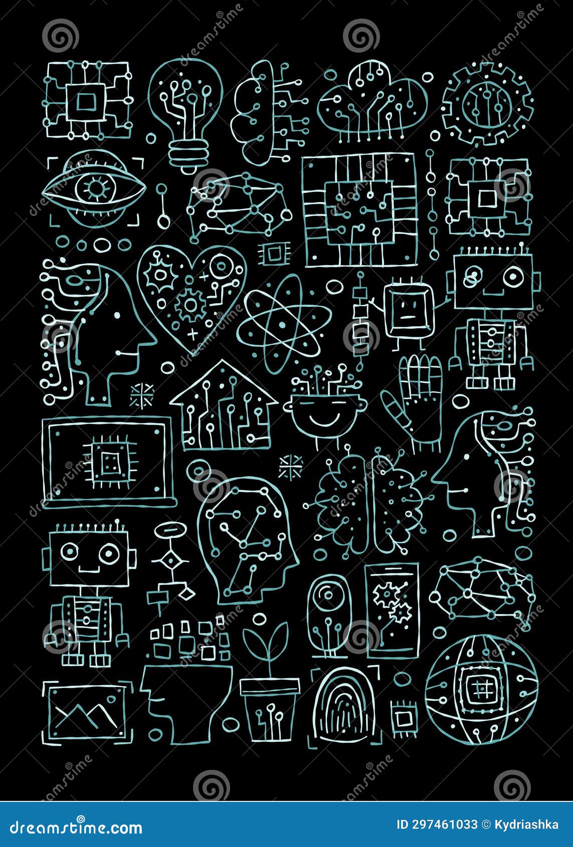 Artificial Intelligence Concept Art. Hand Drawn Design Elements Stock ...