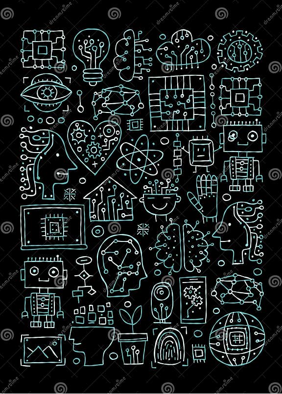 Artificial Intelligence Concept Art. Hand Drawn Design Elements Stock ...