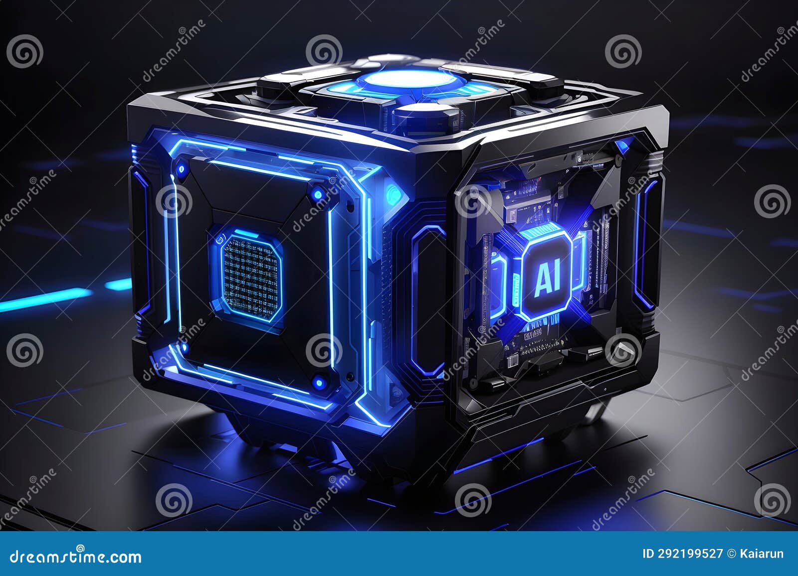An Artificial Intelligence Ai Processor Chip with Blue Neon Lights ...