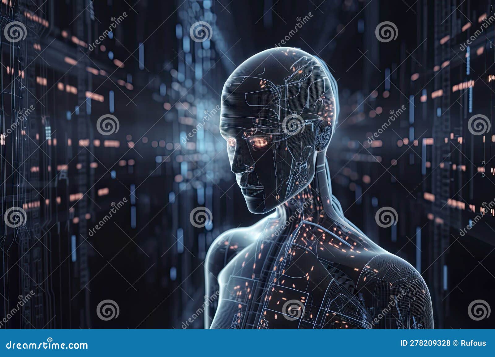 Artificial Intelligence Concept of Big Data or Cyber Security. 3D ...