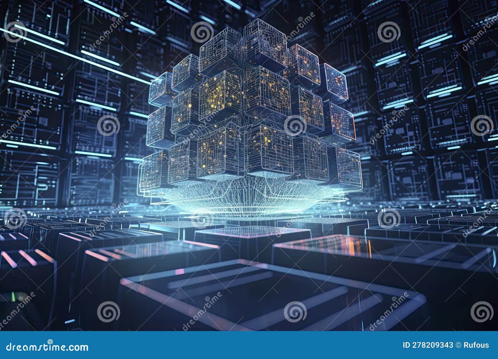 Artificial Intelligence Concept of Big Data or Cyber Security. 3D ...