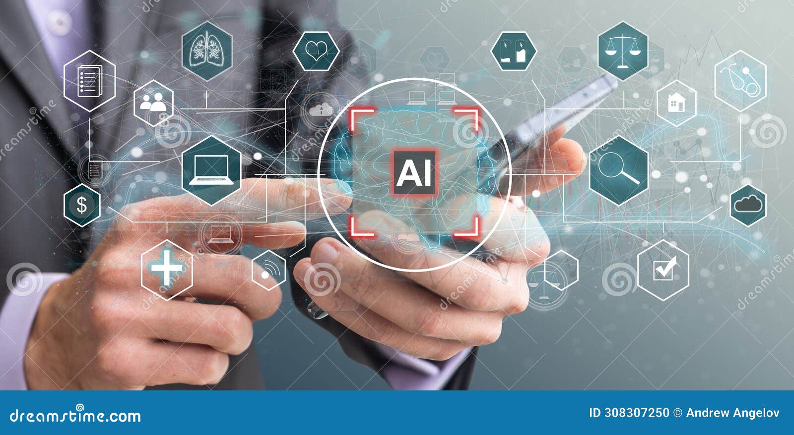 Artificial Intelligence Concept Businessman Holding Ai on Computer ...