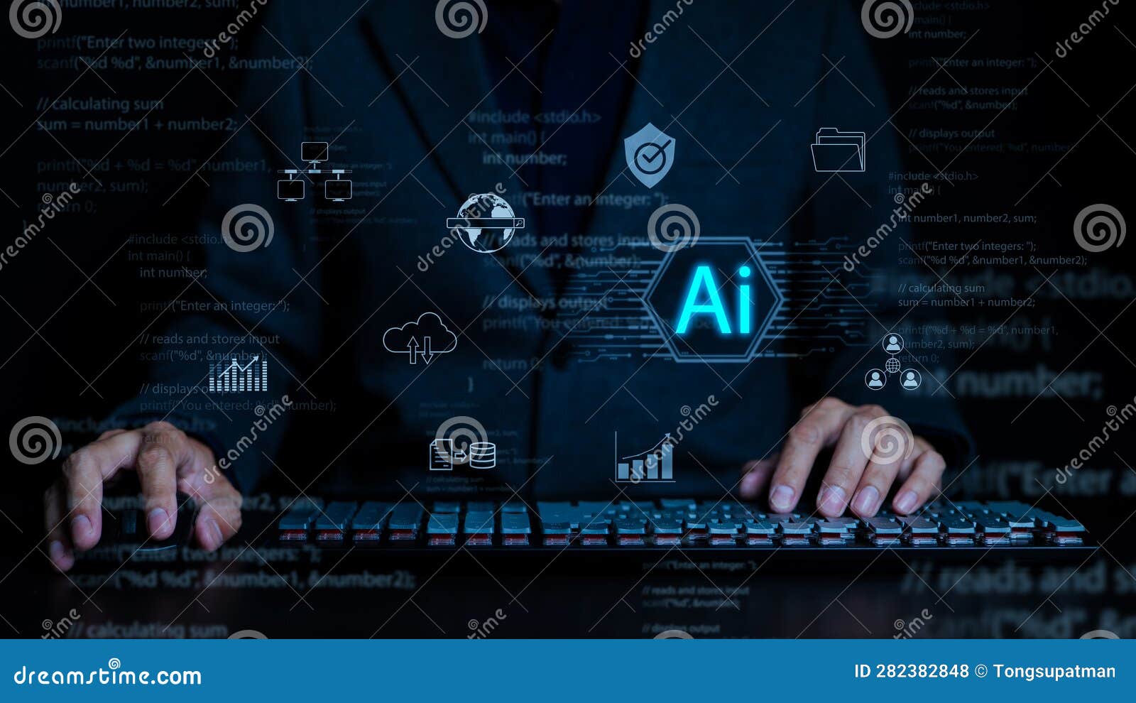 Artificial Intelligence Concept. Businessman Use Ai To Help Work or Use ...