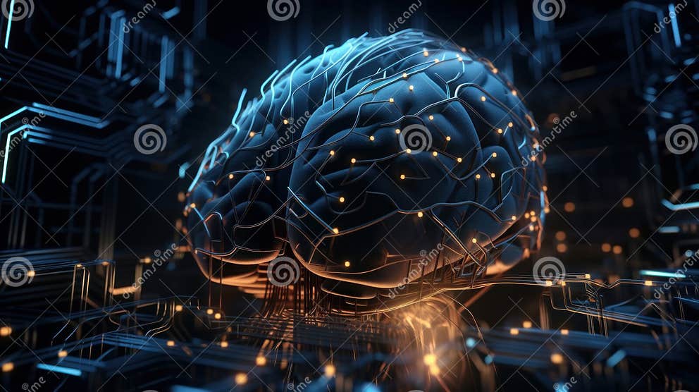 Artificial Intelligence Concept with Digital Android Brain and Circuit Board Background Stock ...