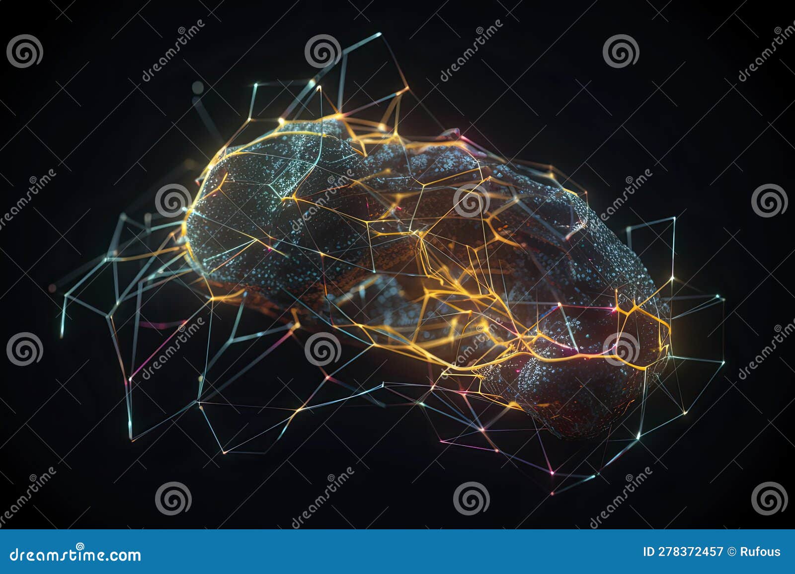 Artificial Intelligence Concept - 3d Rendered Image. Dark Background. Glowing Abstract Digital ...