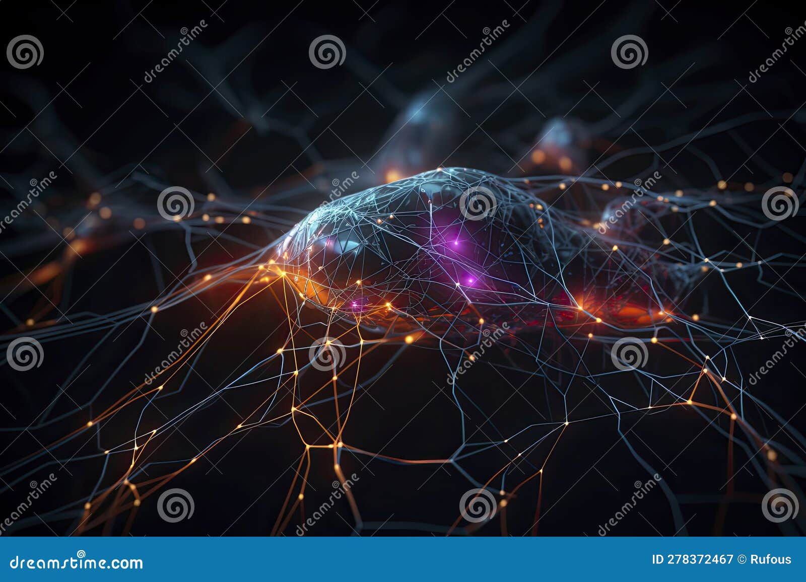Artificial Intelligence Concept - 3d Rendered Image. Dark Background. Glowing Abstract Digital ...