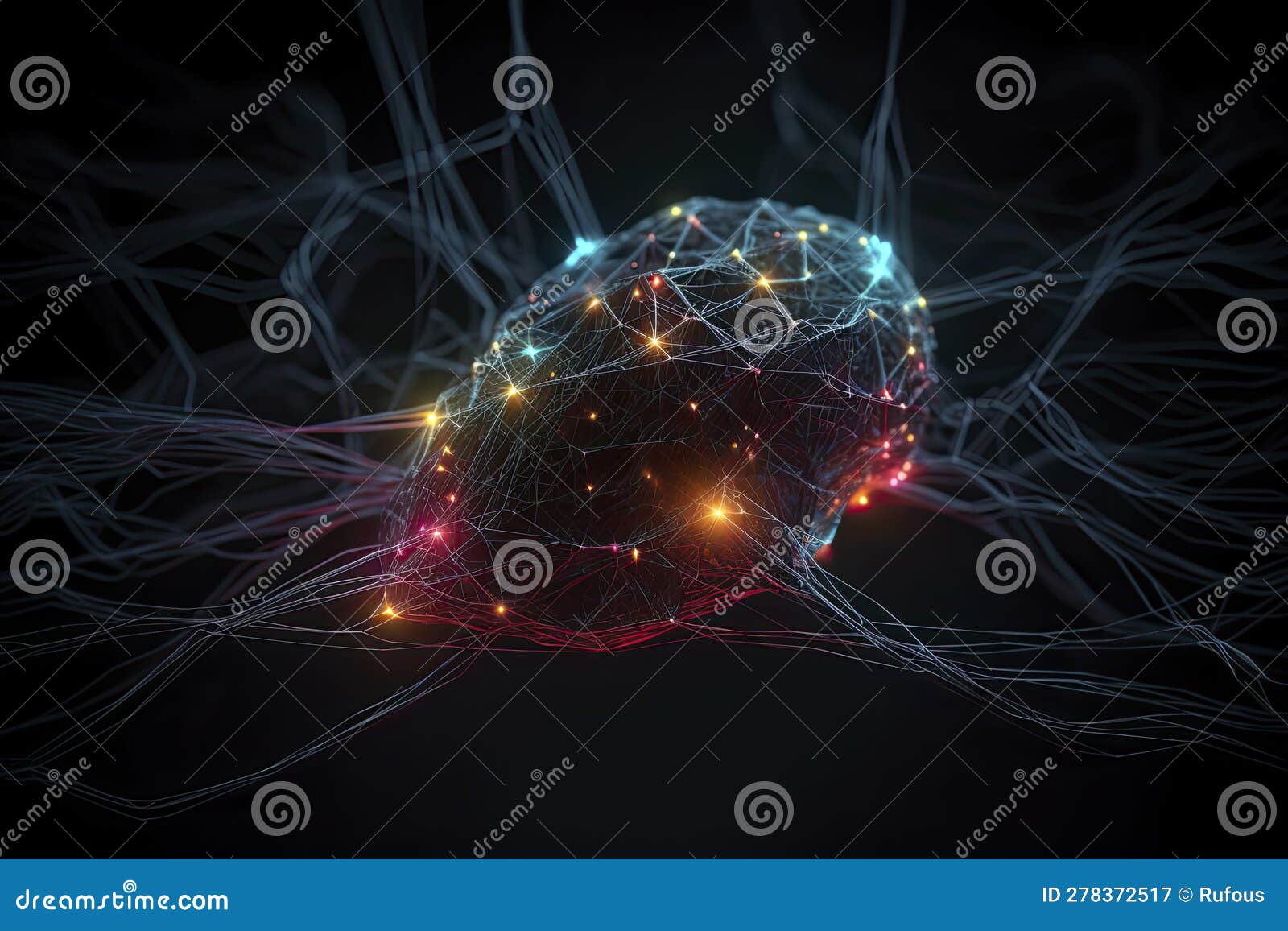 Artificial Intelligence Concept - 3d Rendered Image. Dark Background. Glowing Abstract Digital ...