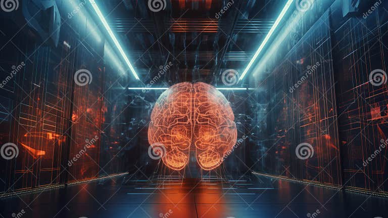 Artificial Intelligence Concept with Digital Android Brain and Circuit Board Background Stock ...