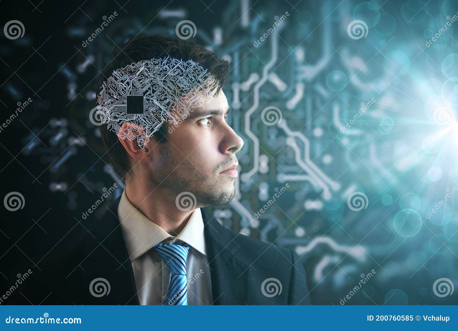 Artificial Intelligence Concept. Electronic Circuit In Human Brain ...