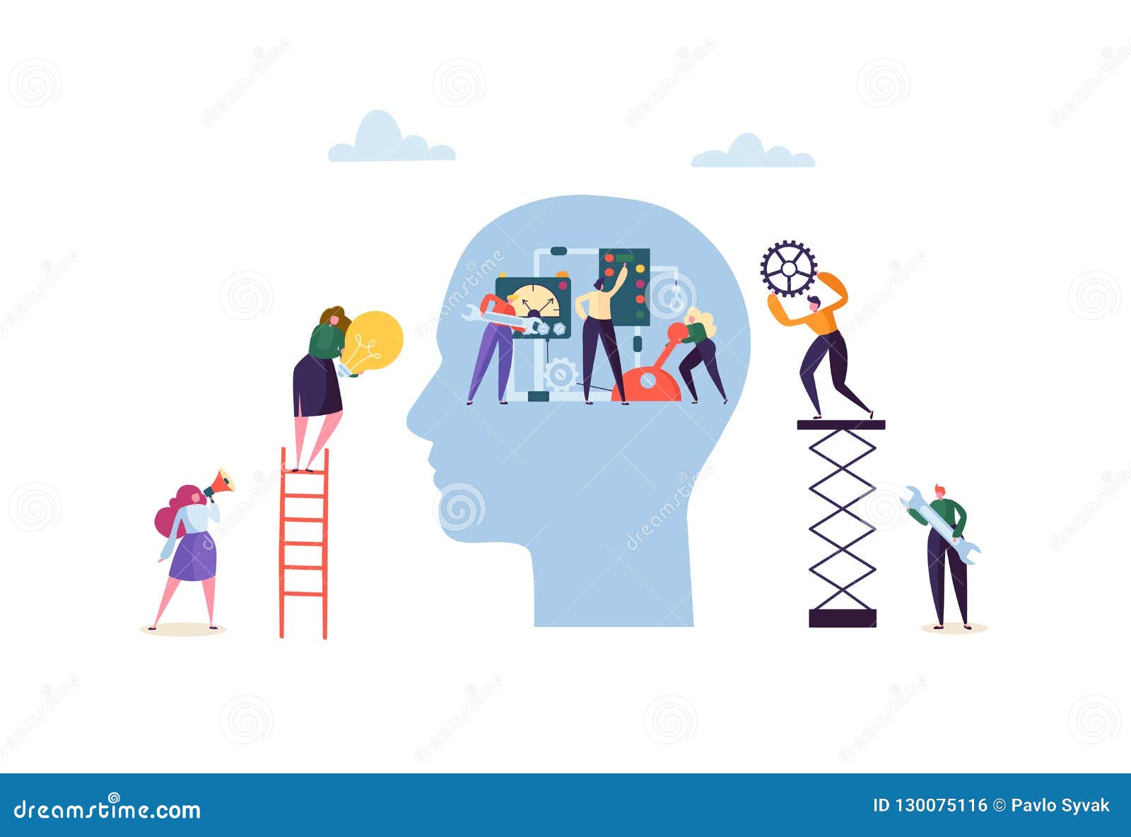 Artificial Intelligence Concept. Flat Characters Fixing Mechanical ...