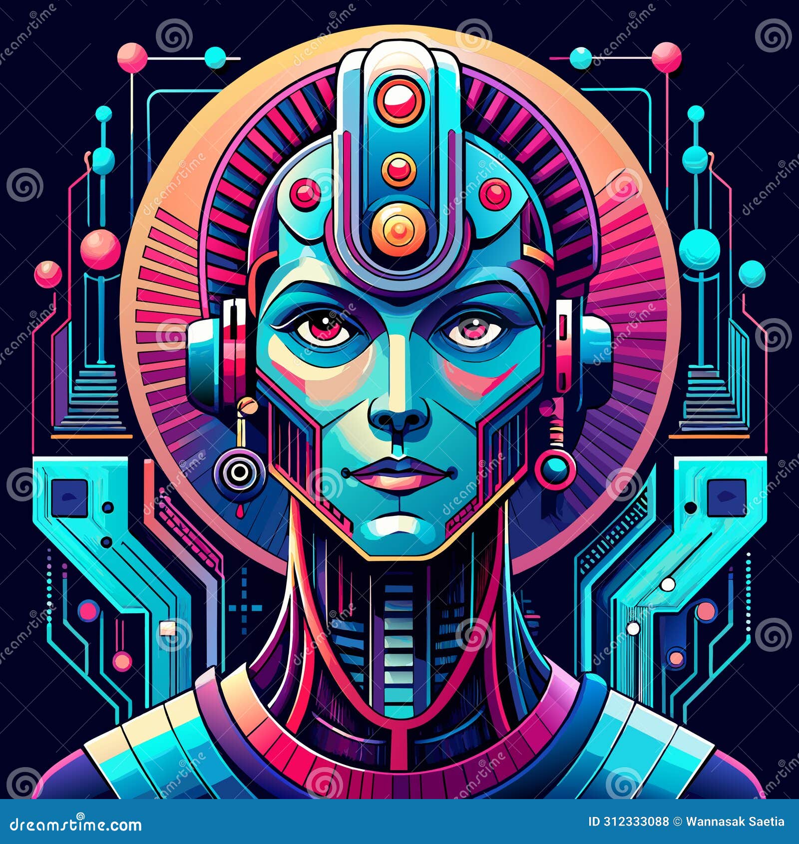 Artificial Intelligence Concept. Futuristic Cyborg Head Stock Vector ...