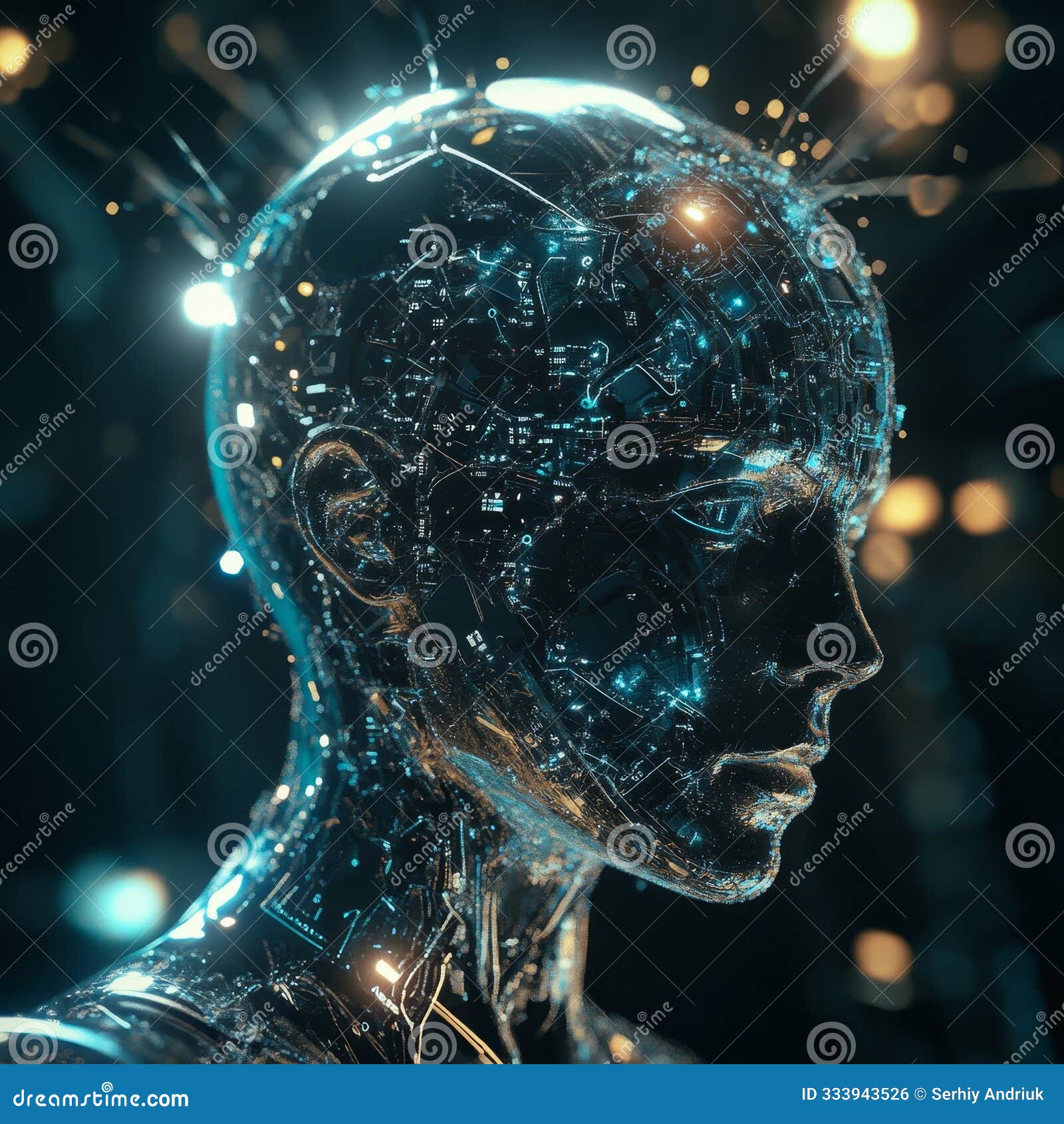 Artificial Intelligence Concept. Futuristic Cyborg Head Stock ...