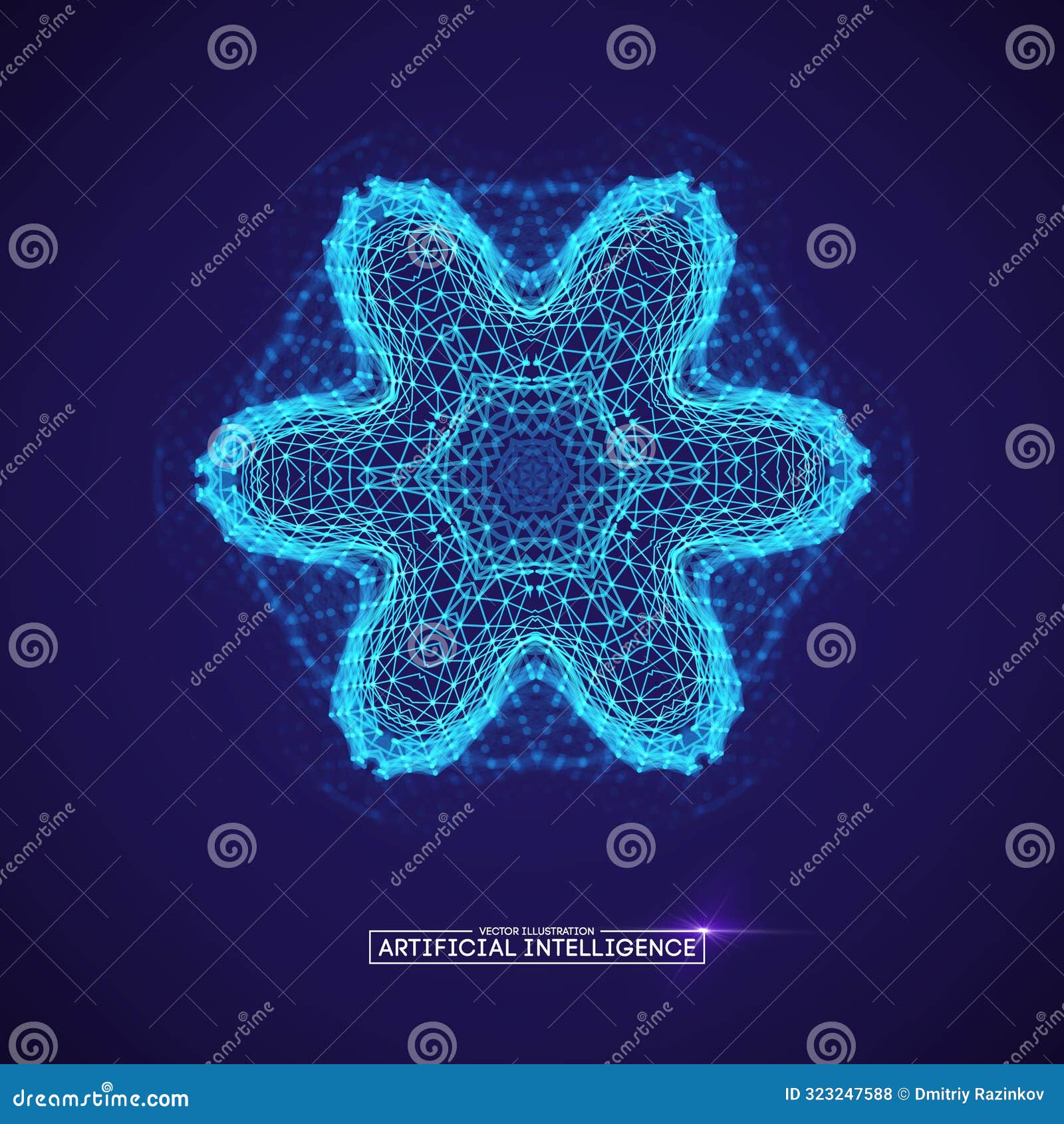 Blue Wireframe 3D Illustration On Gradient Background. Royalty-Free ...