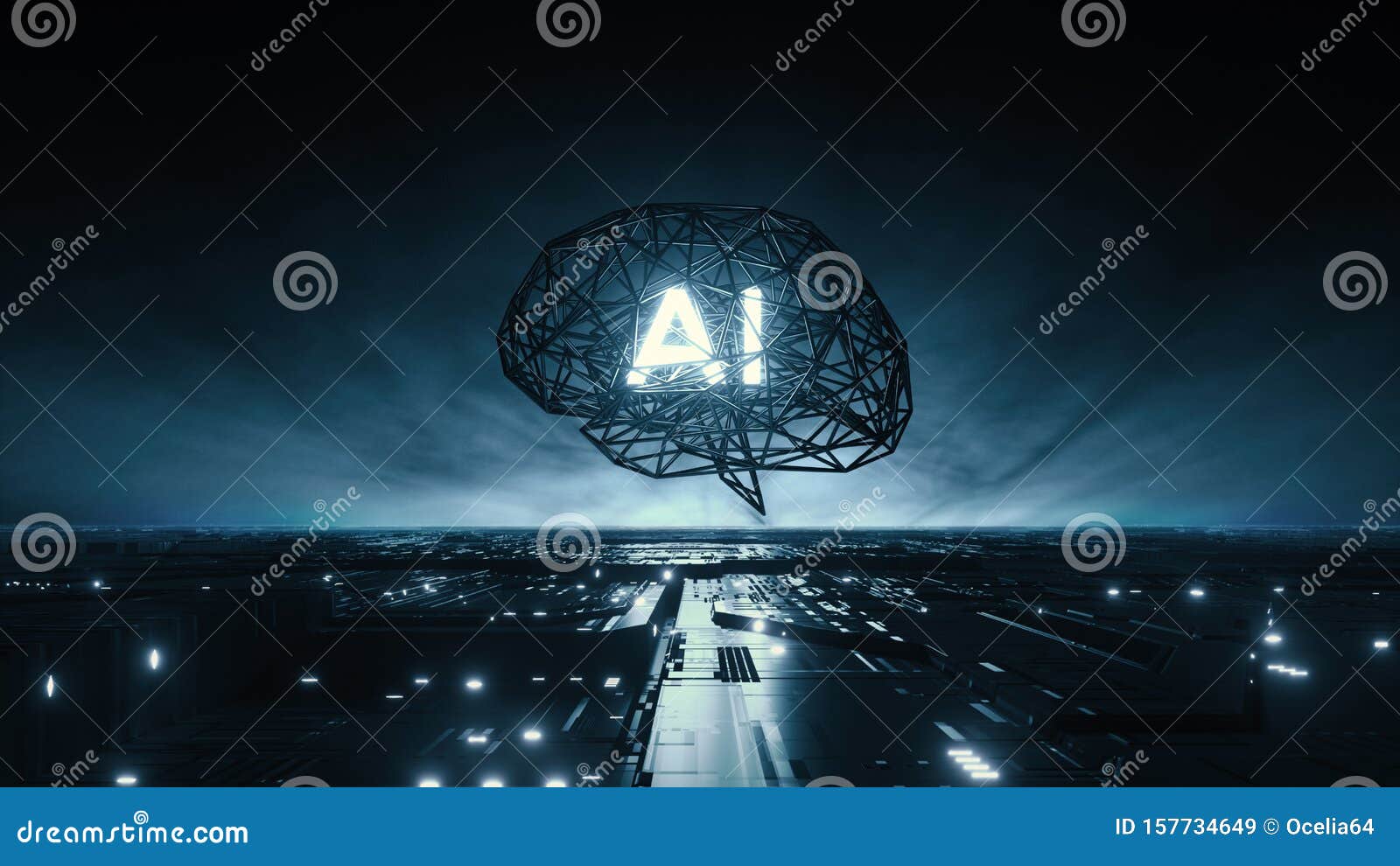 Artificial Intelligence Concept Grid Brain Stock Illustration ...