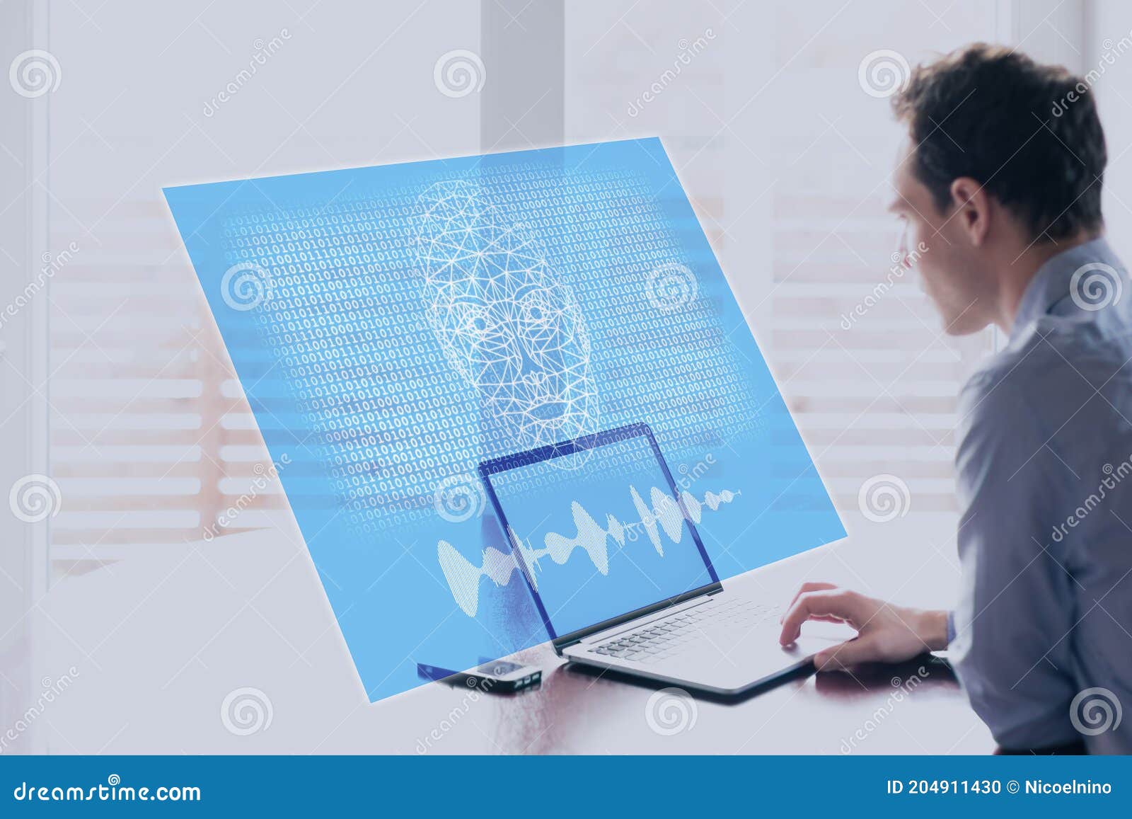 Artificial Intelligence Concept, Holographic Robot Face Speaking To ...