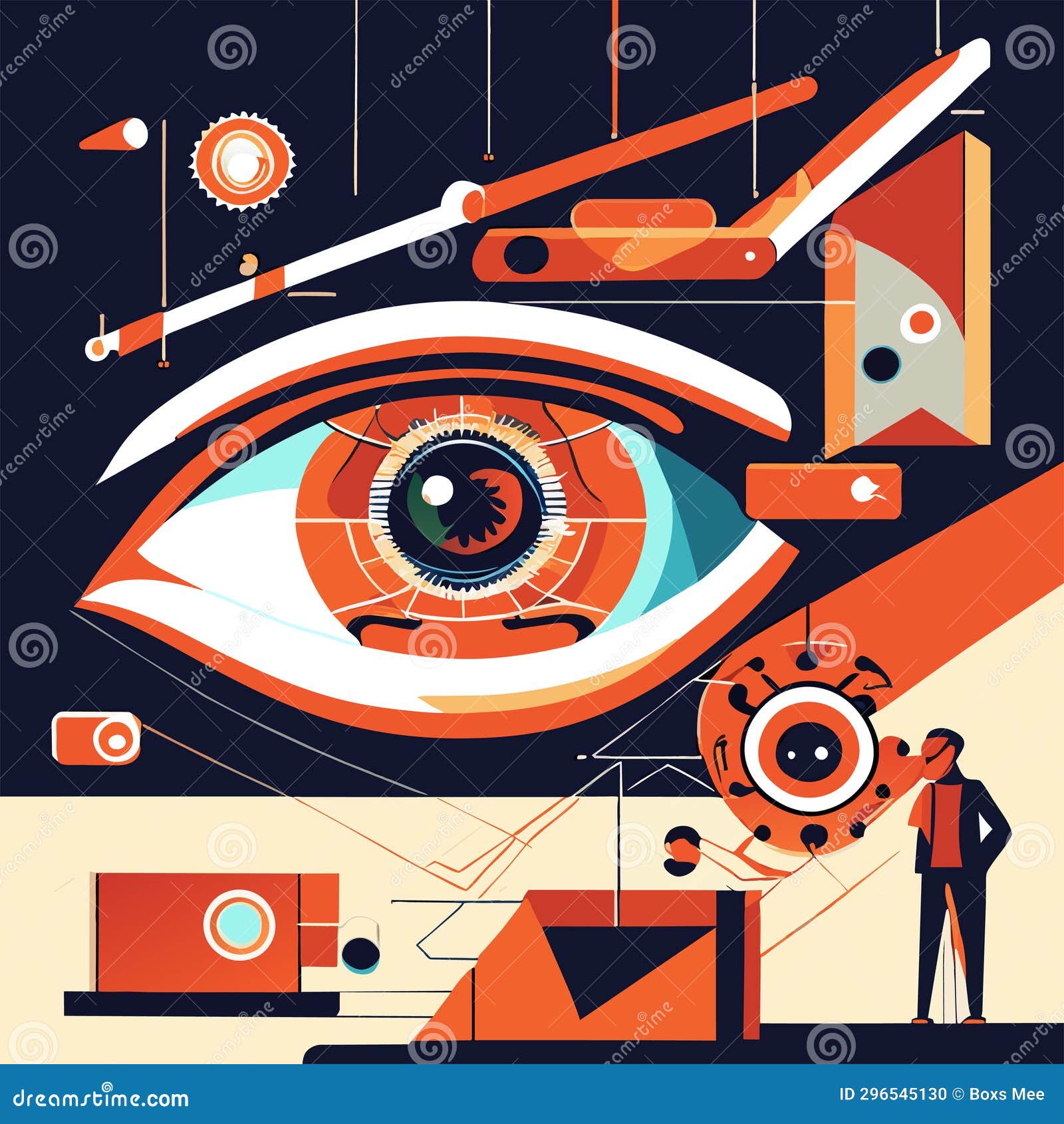 Artificial Intelligence Concept with Human Eye in Flat Design Vector ...