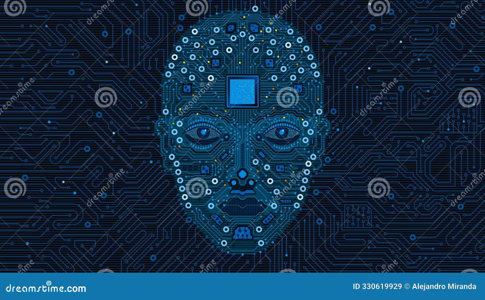 Artificial Intelligence Concept. Human Face Made of Circuits with a ...