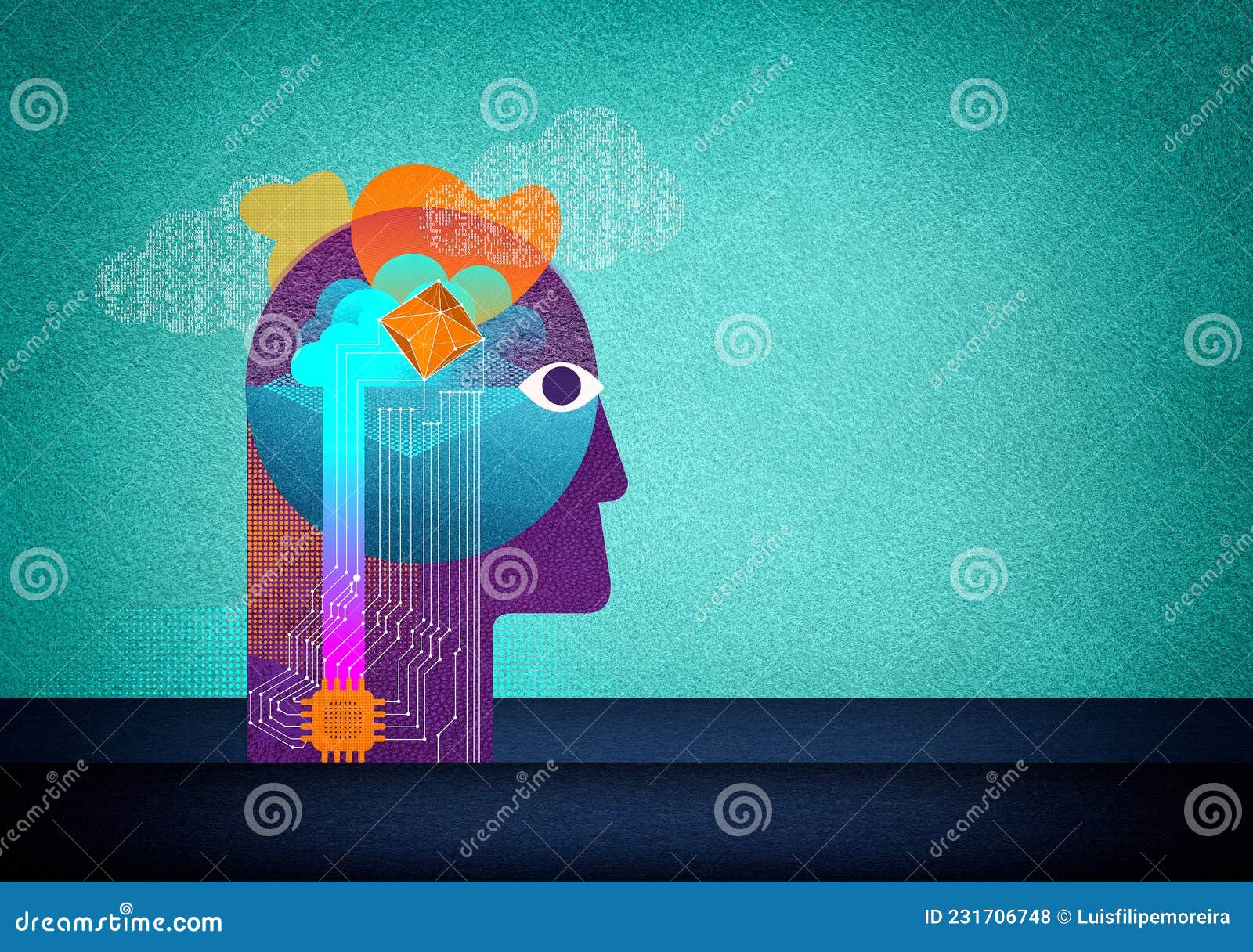 Artificial Intelligence Concept with Humanoid Head and Cloud Brain ...