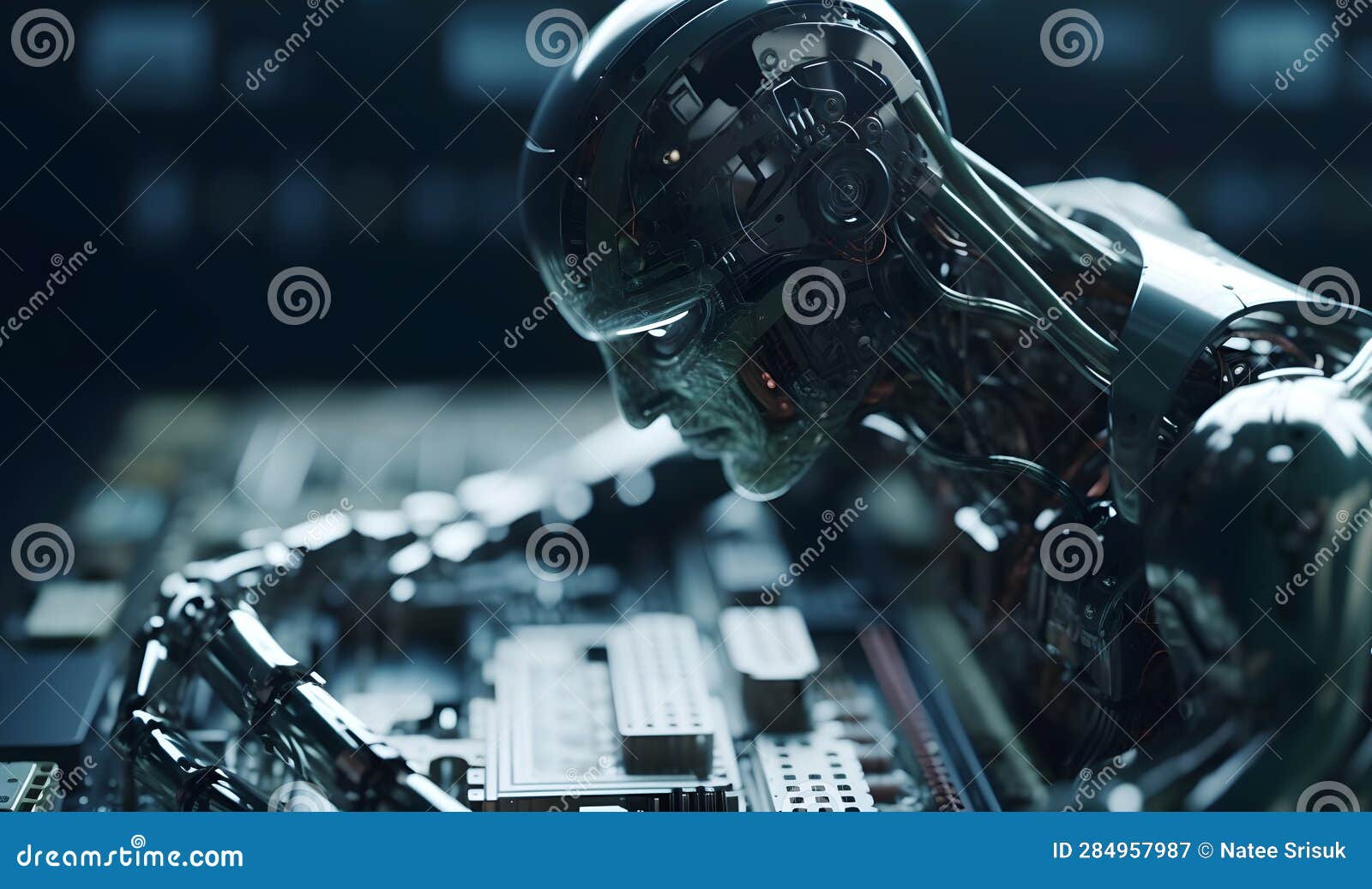 Artificial Intelligence Concept of Man Robot Making Something ...