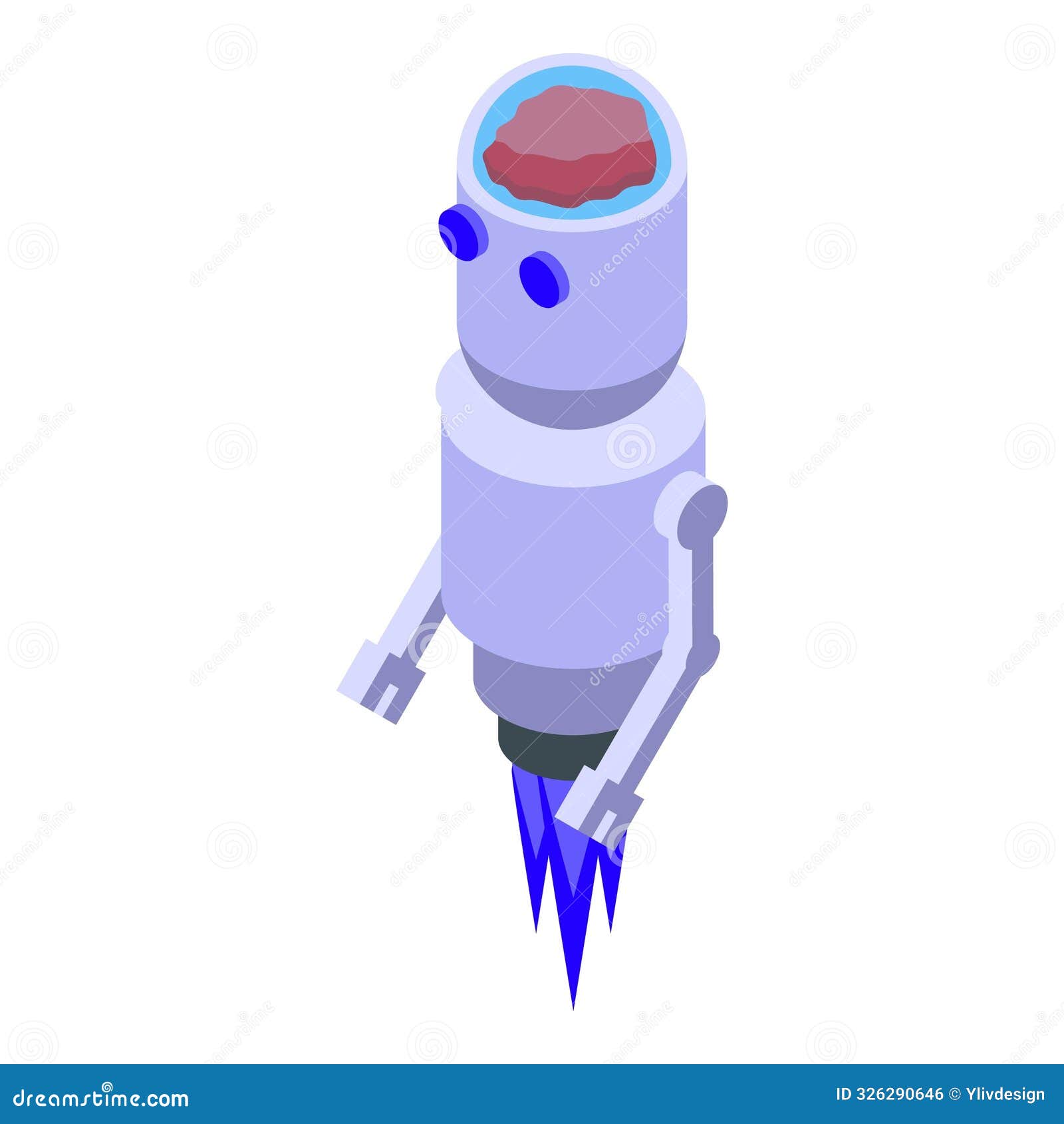 Modern Robot Flying with Jetpack and Showing Brain Power Stock ...
