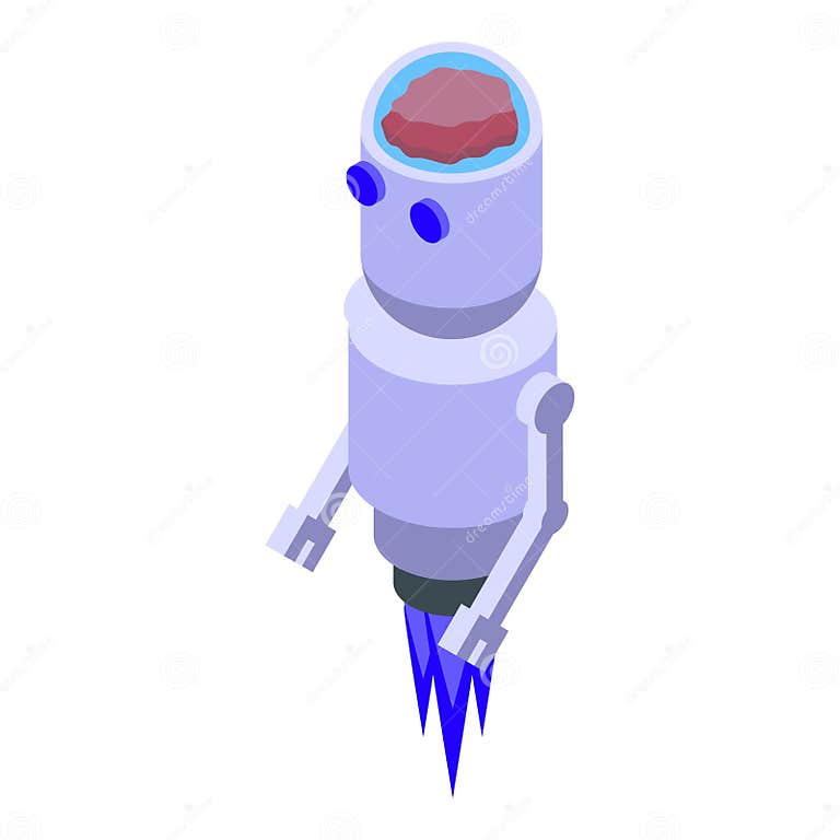 Modern Robot Flying with Jetpack and Showing Brain Power Stock ...