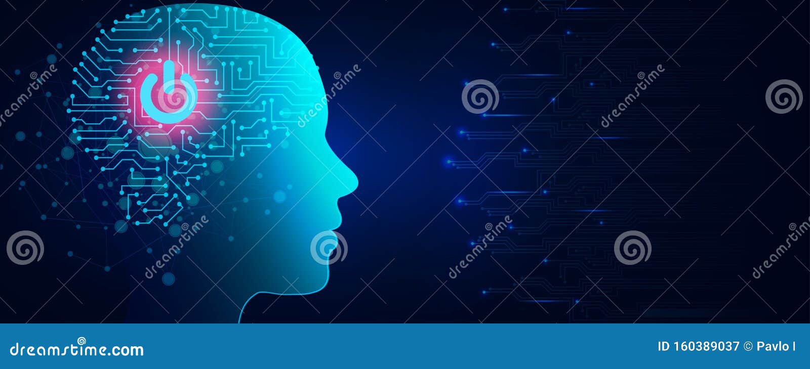 Cyber Mind Illustration. Human Brain With Circuit Board And Binary Data ...