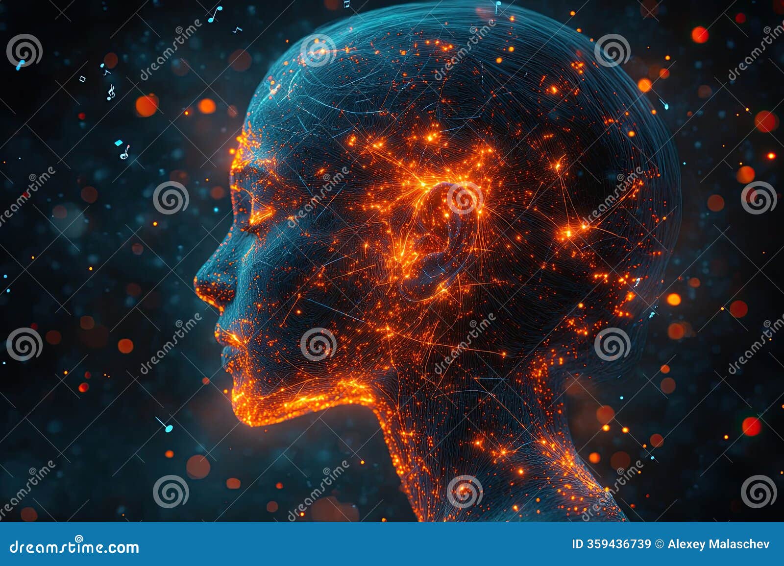 Artificial Intelligence Conceptual Visualization: Glowing Neural Network in Human Head Stock ...