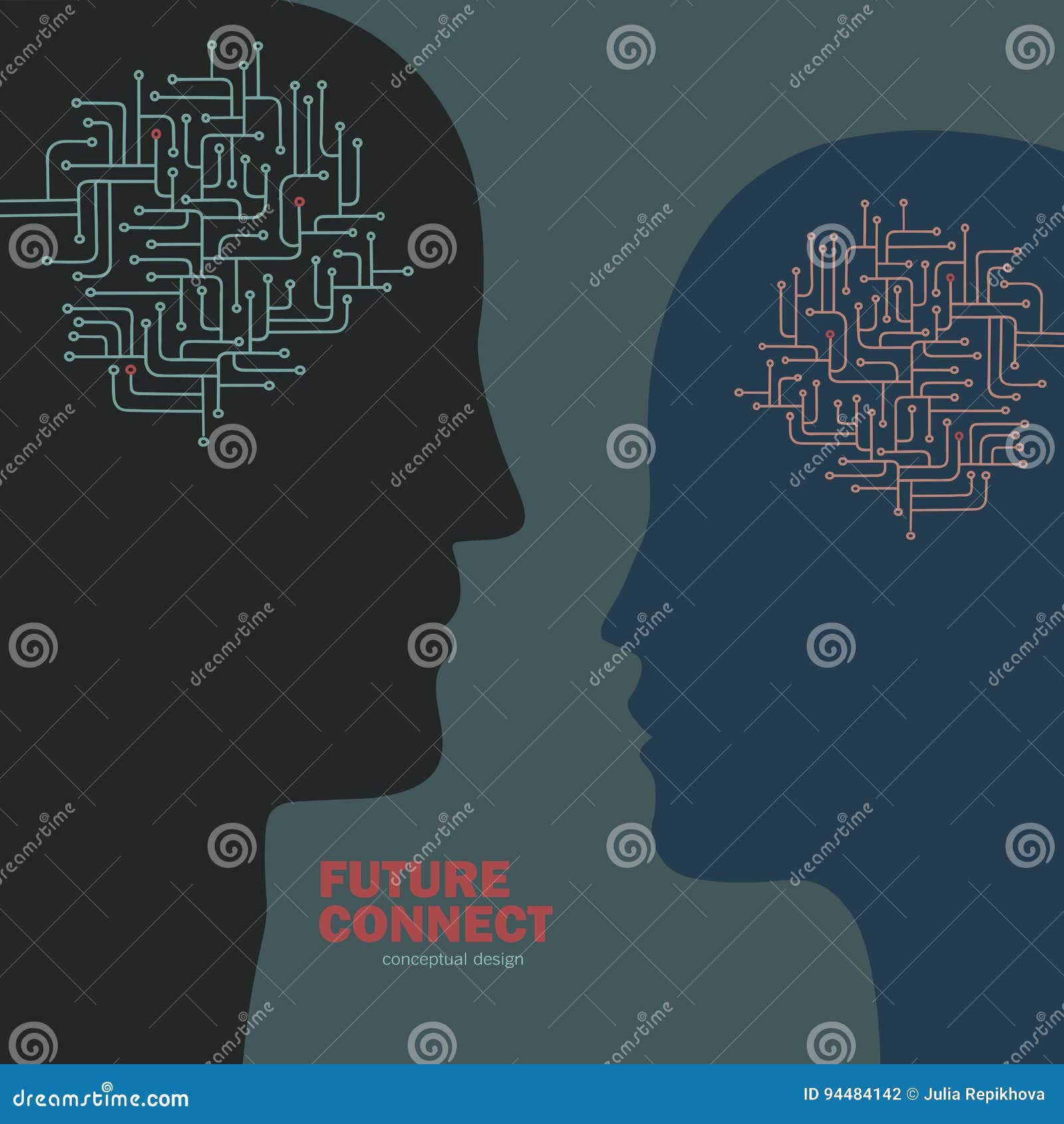 Artificial Intelligence Connection. Human Brain Circuit Stock Vector ...