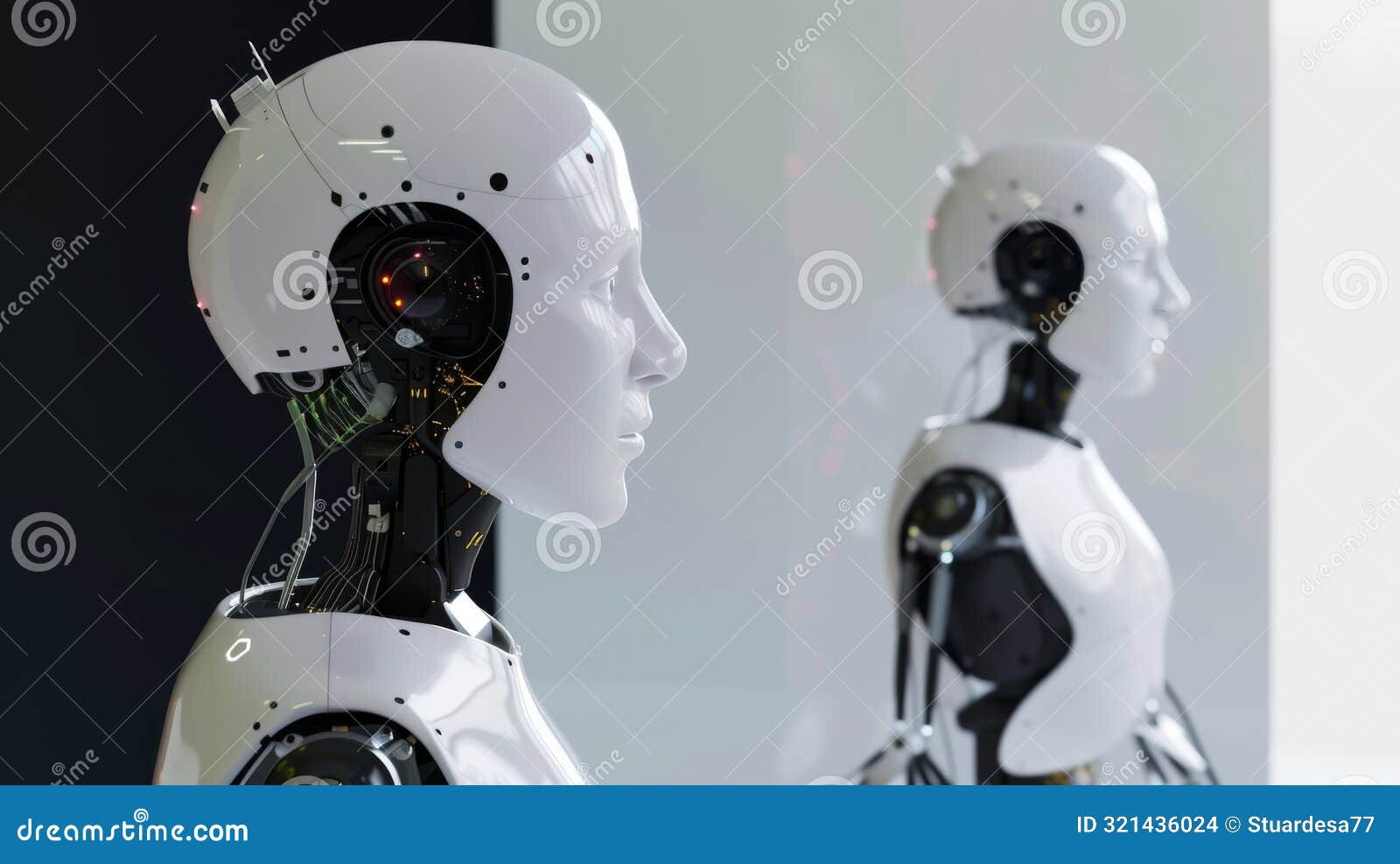Futuristic Female Robots in Profile View Stock Photo - Image of sleek ...