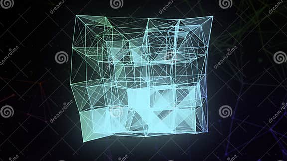 Artificial Intelligence Creating Blue Gradient Plexus Cubic 3D Figure ...