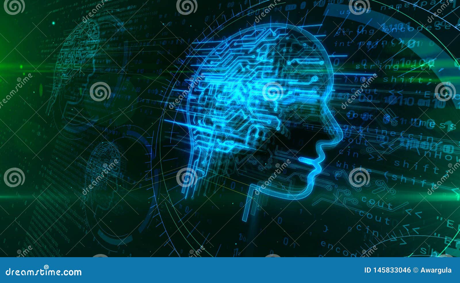 Artificial Intelligence and Cybernetic Brain with Face Shape Stock ...