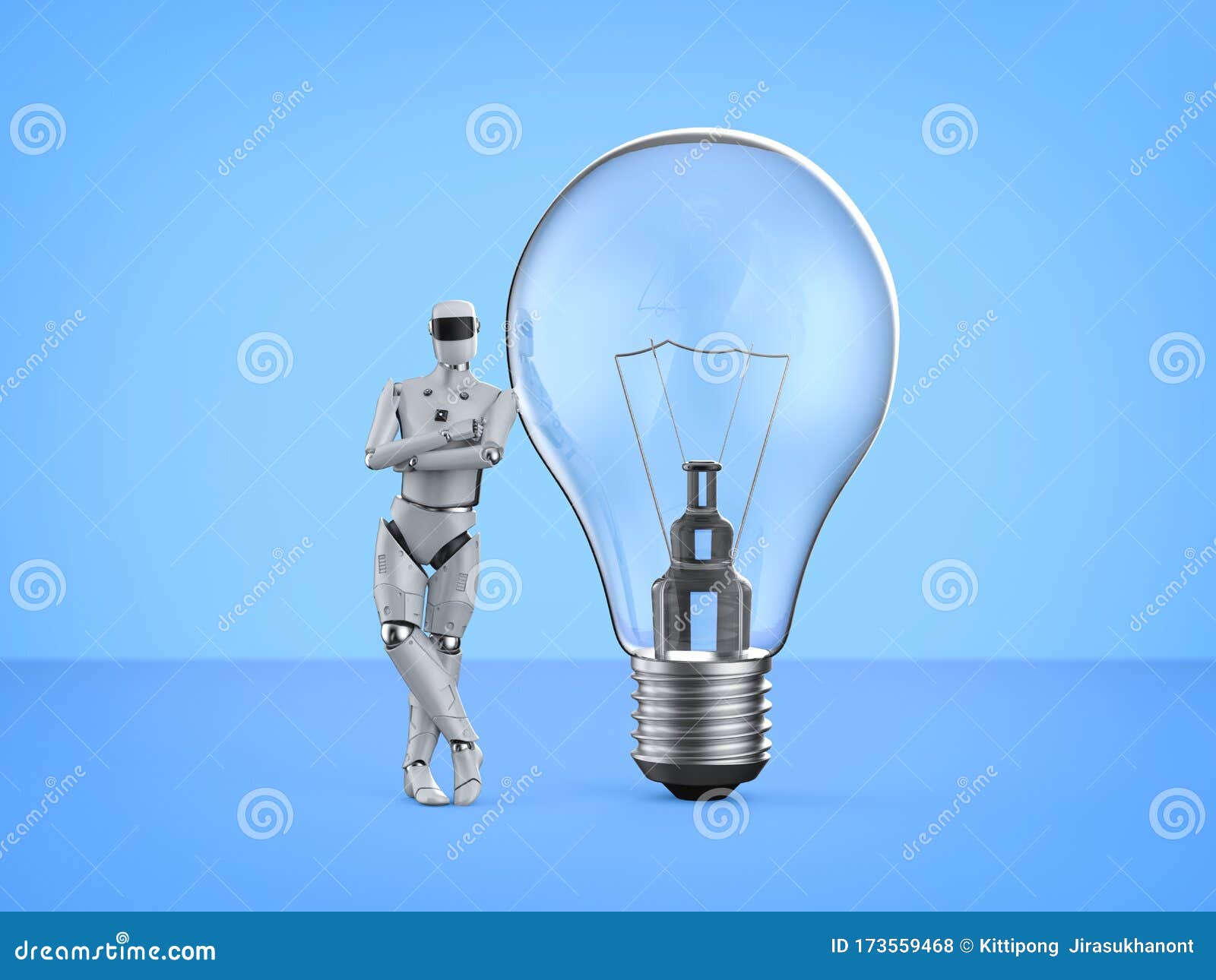 Artificial Intelligence Cyborg or Robot with Light Bulb Stock ...