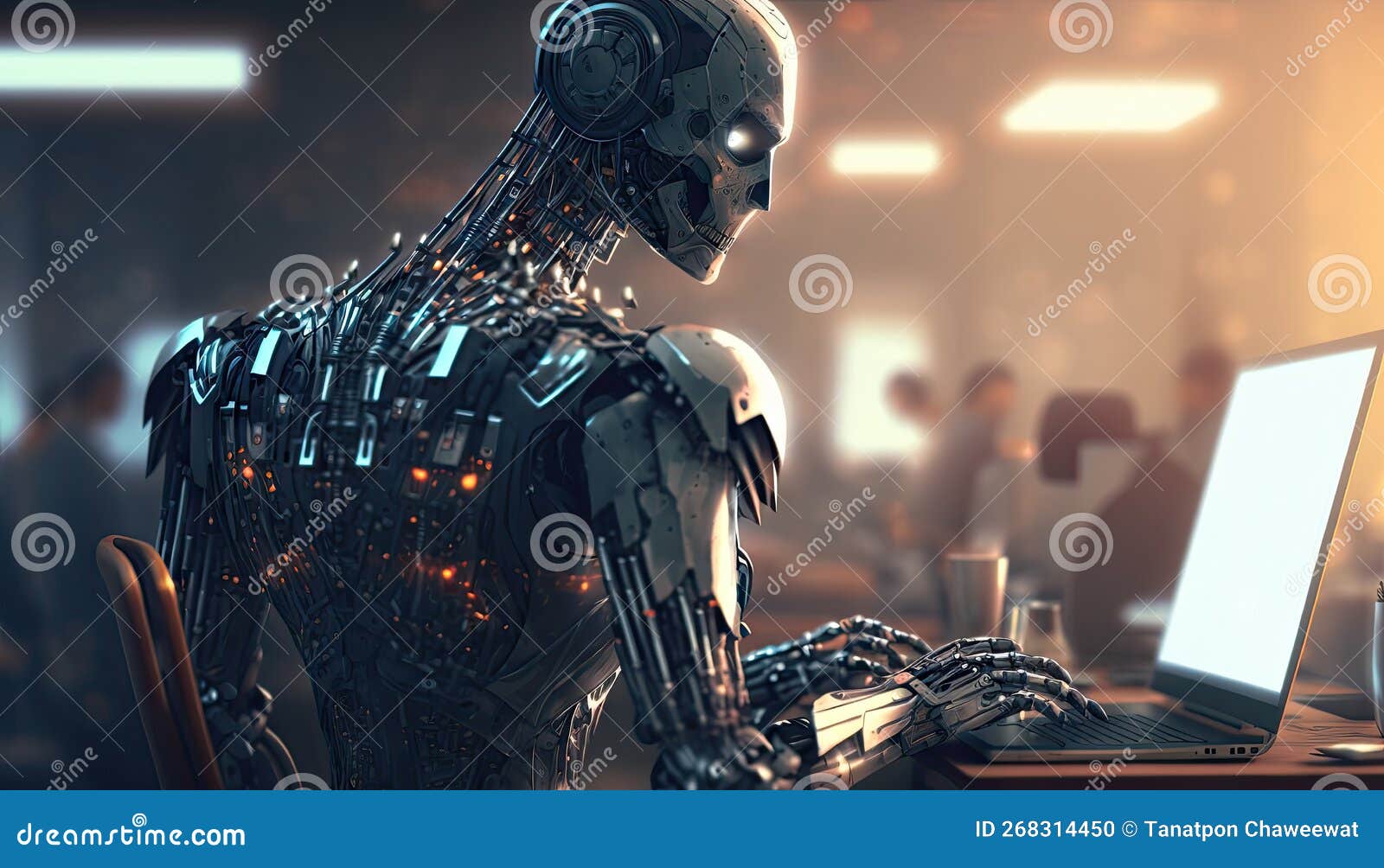 Artificial Intelligence Cyborg Using Computer And Typing Keyboard Technology In Future