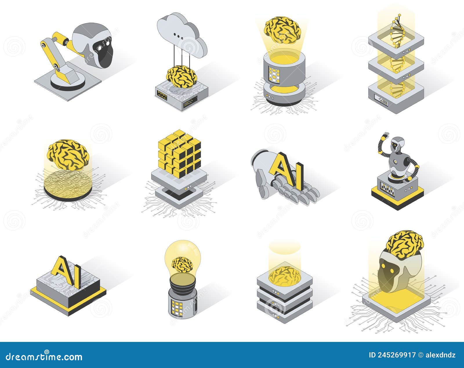 Artificial Intelligence 3d Isometric Icons Set. Pack Elements Stock ...