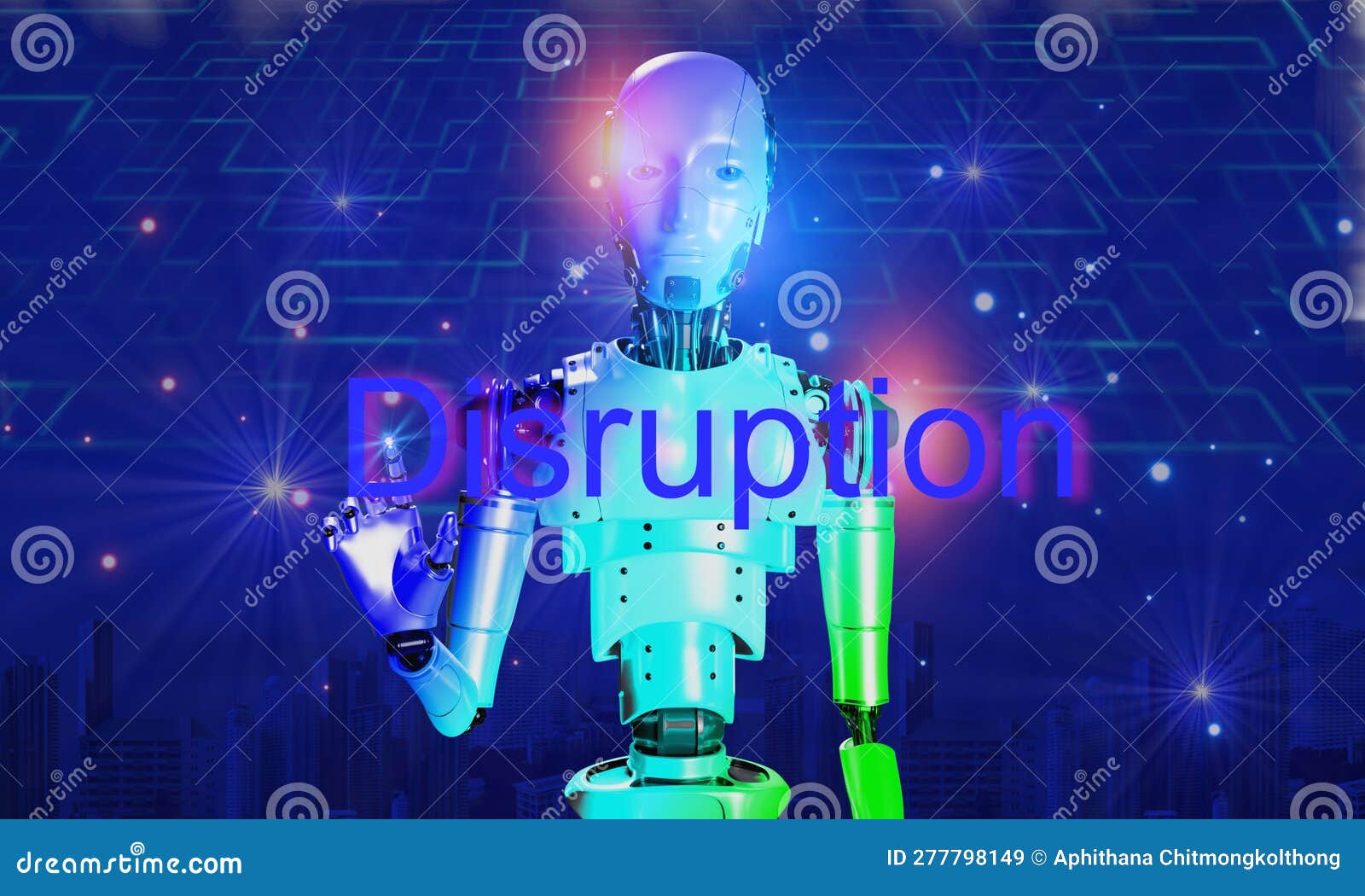 Artificial Intelligence 3D Robotic with Disruption Word on Abstract ...