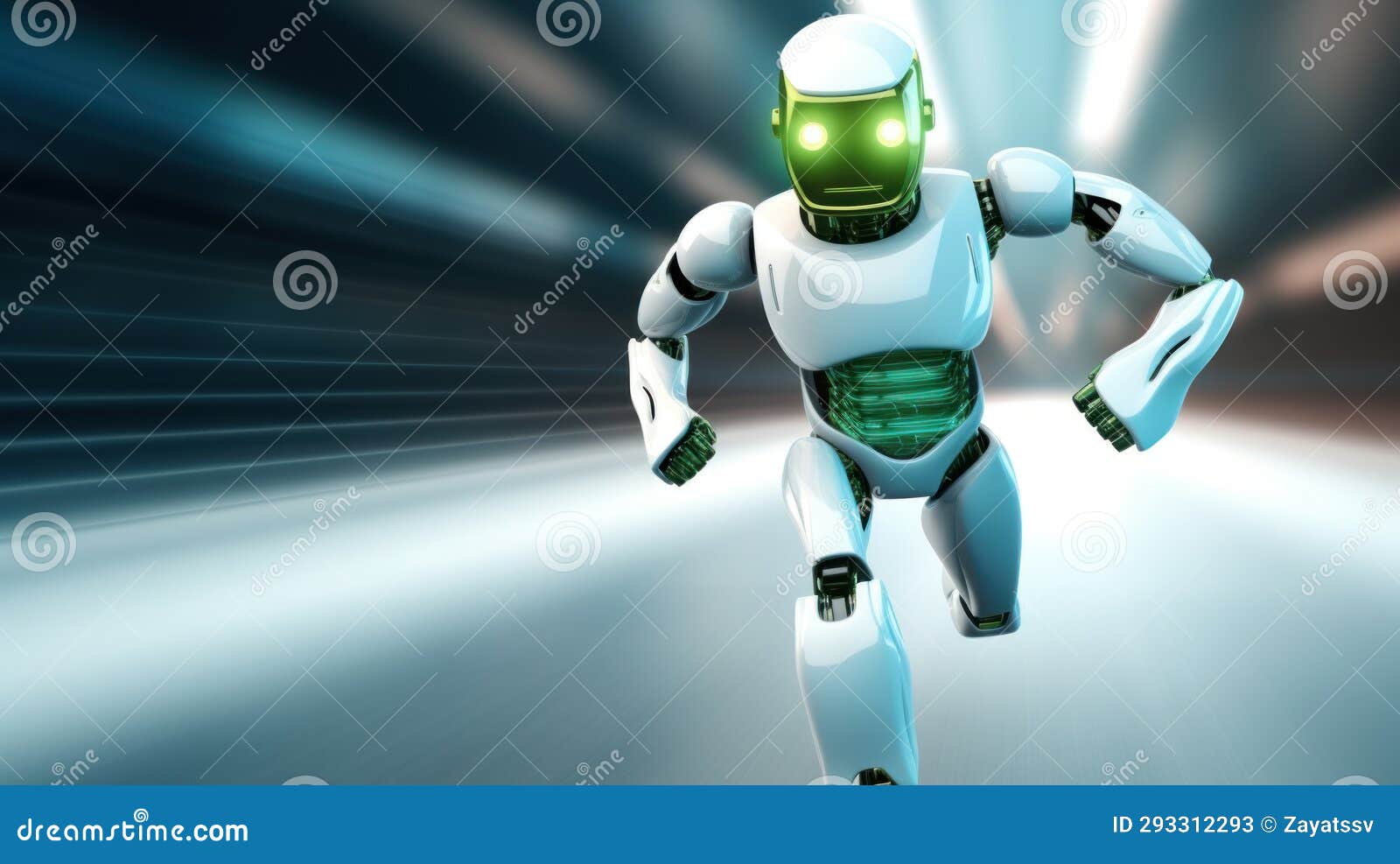 Artificial Intelligence 3D Robot Running on Solid Background with Copy ...