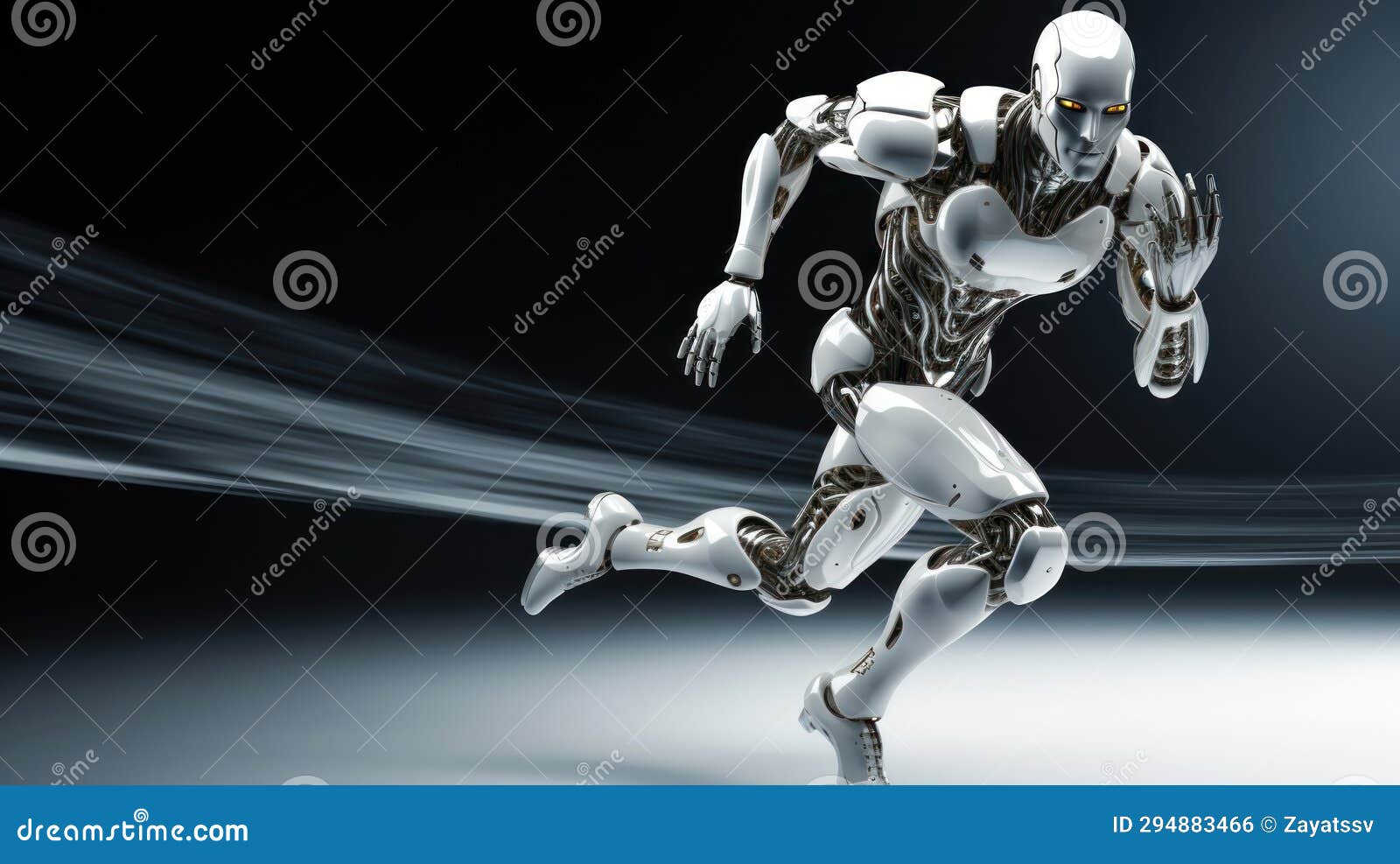 Artificial Intelligence 3D Robot Running on Solid Background with Copy ...