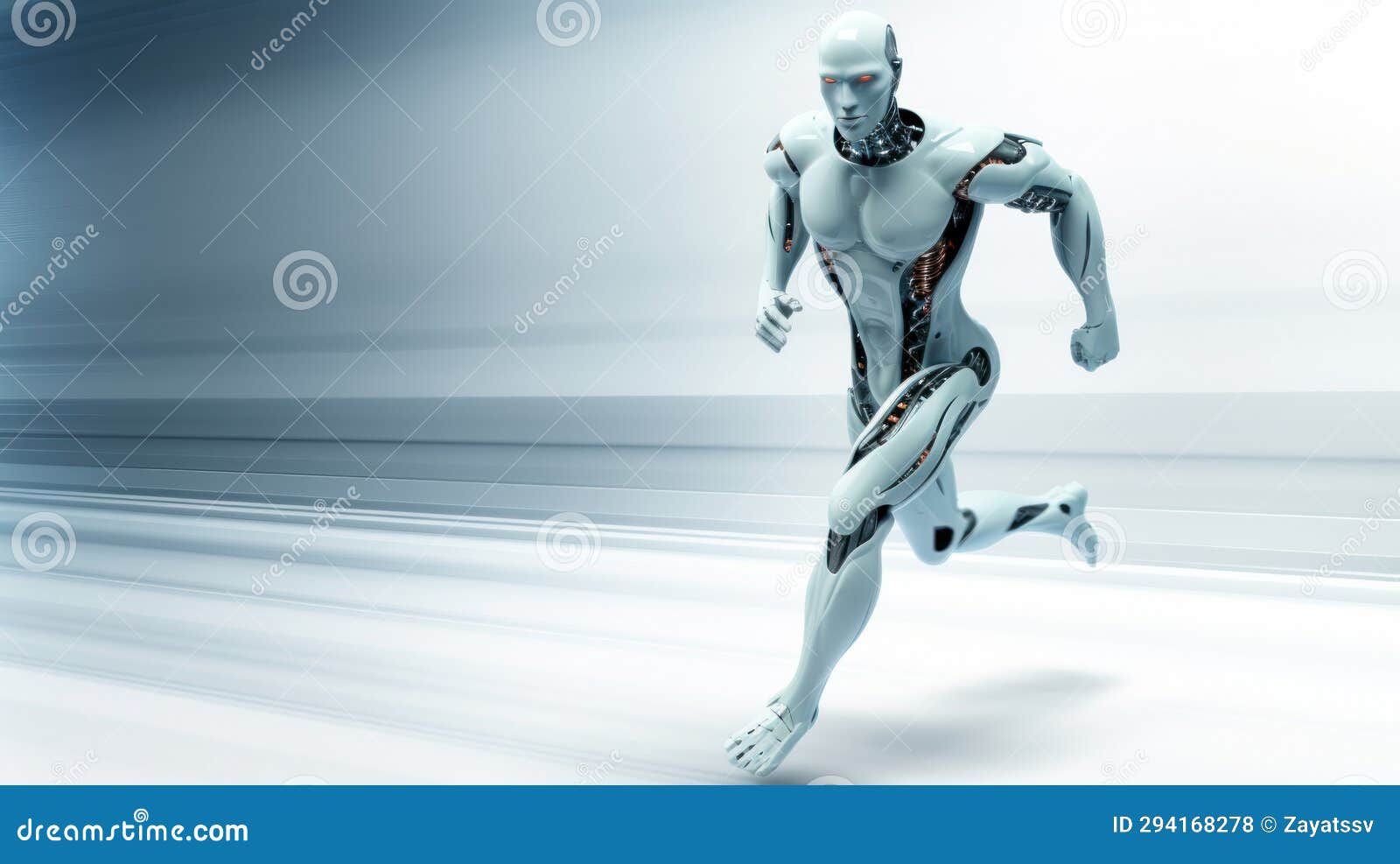 Artificial Intelligence 3D Robot Running on Solid Background with Copy ...